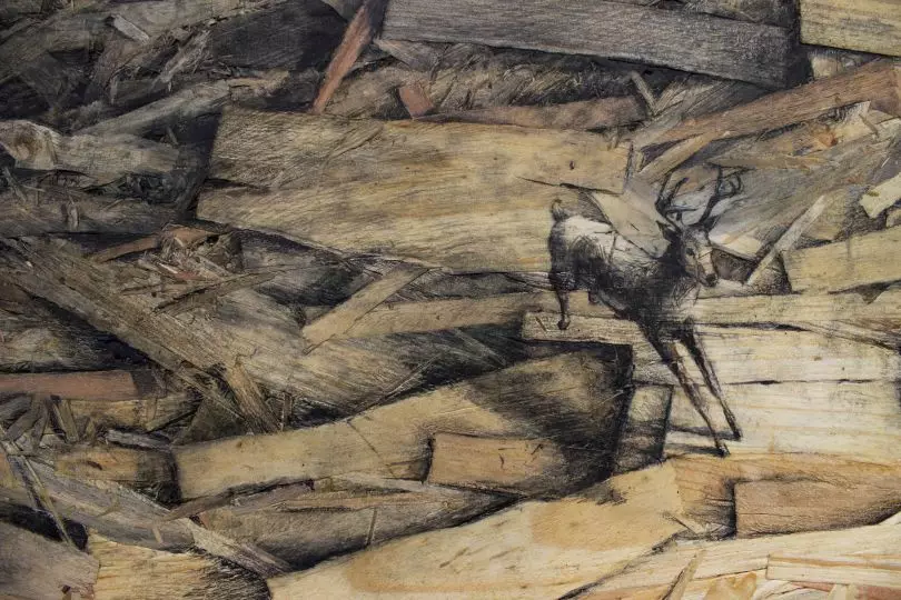 El artista Pejac utiliza madera prensada como lienzo para sus pinturas en tinta del hombre contra la naturaleza. 10168_14