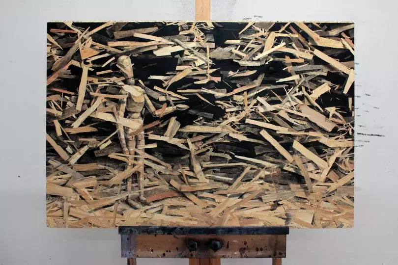 L'artista Pejac usa il legno pressato come tela per i suoi dipinti a inchiostro dell'uomo contro la natura 10168_6