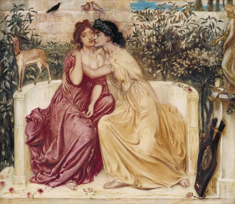 Simeon Solomon 1840-1905 Sappho és Erinna egy kertben Mytilene-ben 1864 Akvarell papíron 330 x 381 mm Tate. 1980-ban vásárolt