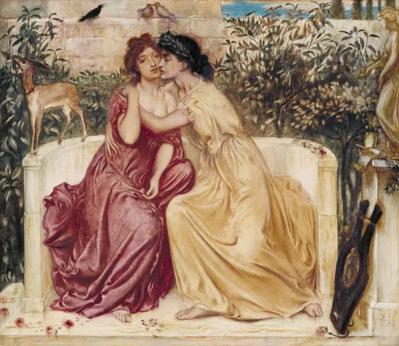 Simeon Solomon 1840-1905 Sappho and Erinna in a Garden at Mytilene 1864 Watercolor على ورق 330 x 381 mm Tate. تم شراؤها عام 1980