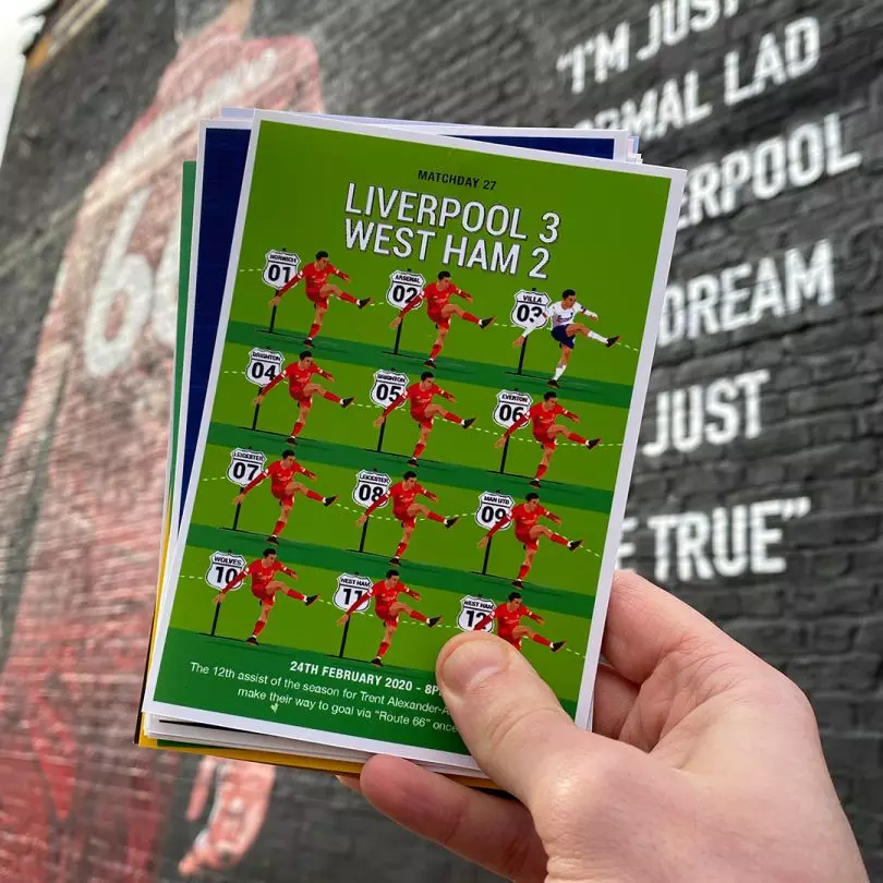 Deiva Vila ilustrētās Liverpool FC pastkartes, kas atzīmē skaisto spēli 1302_14