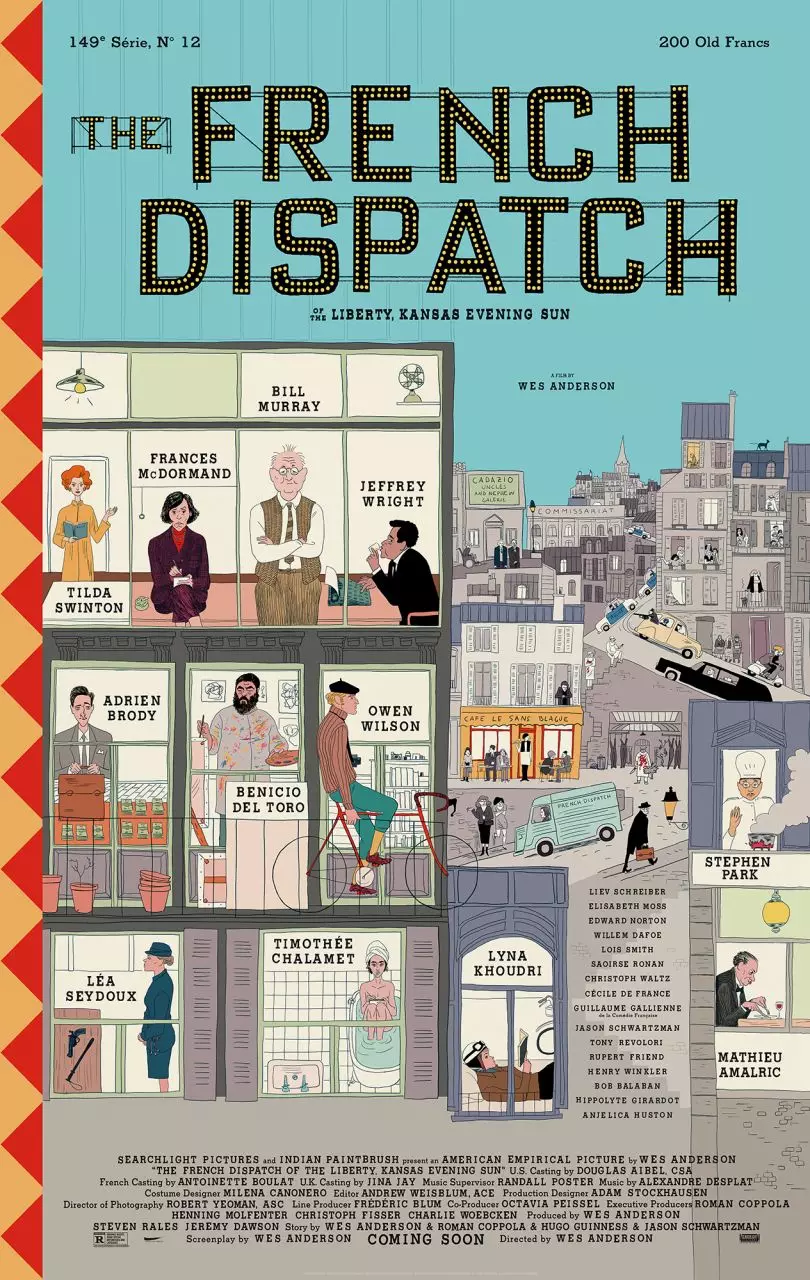 Posterê fîlima Dispatch a Fransî. Destûra Wêneyên Searchlight. © 2021 20th Century Studios Hemû maf parastî ne