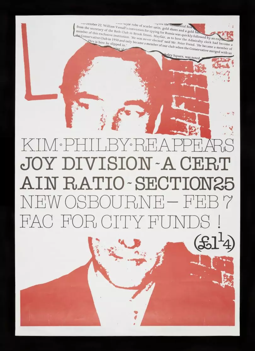 由 Jon Savage 設計的海報，宣傳 Joy Division、A Some Ratio 和 Section 25，在 New Osbourne 俱樂部展示 - Fac for City Funds © The Board of Trustees of the Science Museum