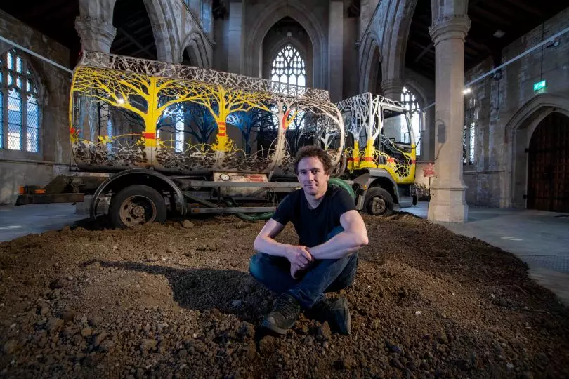 Artist Dan Rawlings delicately hand-cuts an oil tanker to take over a church in Scunthorpe 1383_1