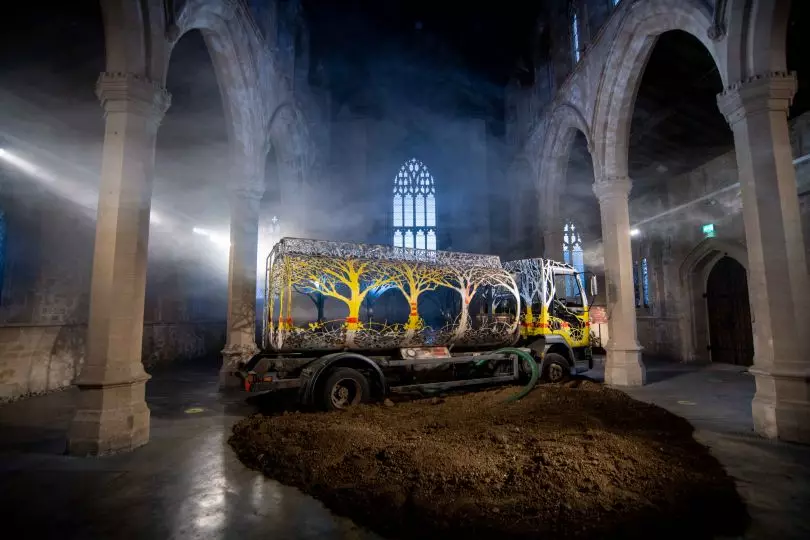 Artist Dan Rawlings delicately hand-cuts an oil tanker to take over a church in Scunthorpe 1383_2