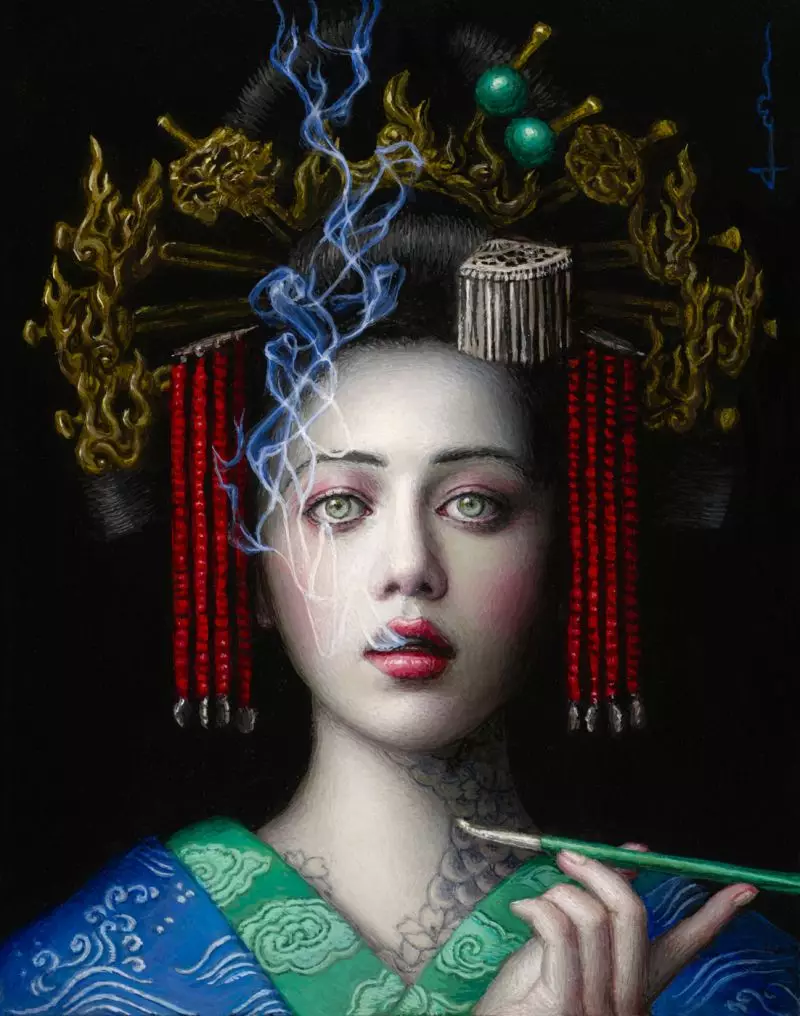 Chie Yoshii's mystical oil paintings cuam tshuam los ntawm Flemish Masters muaj kev sib tw niaj hnub