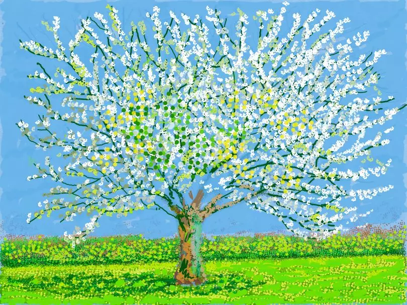 David Hockney, 11 ta' April 020, Nru 1, pittura iPad. © David Hockney 2021