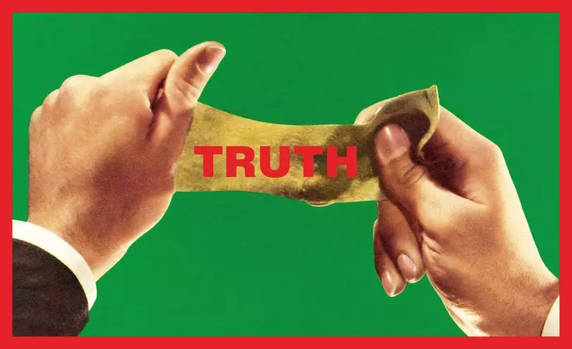 Barbara Kruger, Untitled (Truth), 2013, stafræn prentun á vínyl, 70 ¼ × 115 tommur (178,6 × 292,1 cm), Margaret og Daniel S. Loeb, New York, © Barbara Kruger. stafræn mynd með leyfi listamannsins