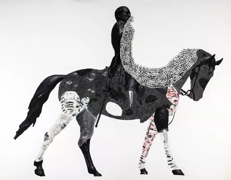 Nate Lewis Probing the Land V (2020) 44 x 60 in. Mbipụta inkjet ejiri aka kpụrụ, ink, graphite, frottage Foto sitere n'aka onye na-ese ihe na Fridman Gallery