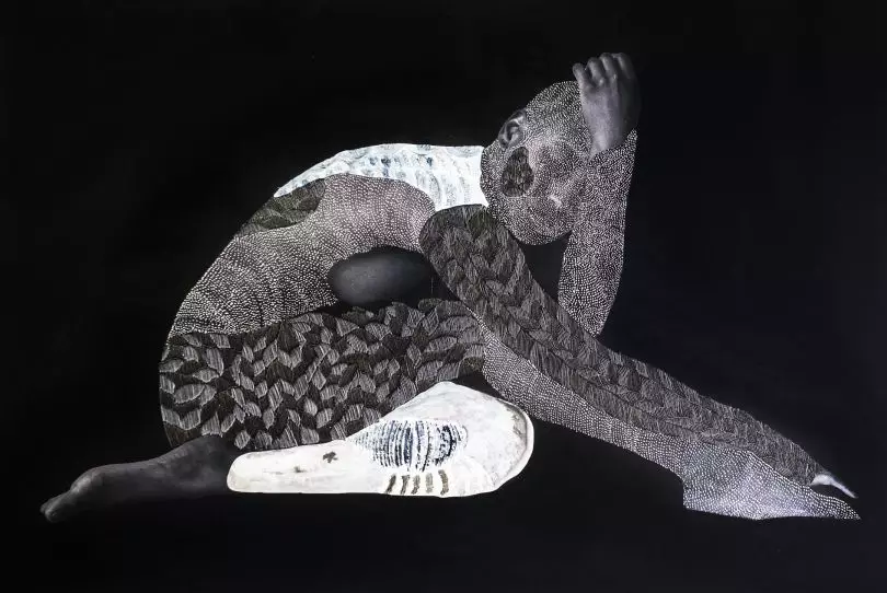 Nate Lewis Signaling XXIII (2020) 26 ni x 40 in. Titẹ inkjet ti a fi ọwọ ṣe, inki, graphite, frottage Aworan iteriba ti olorin ati Fridman Gallery