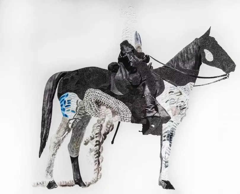 Nate Lewis Probing the Land IV (2020) 44 x 60 in. Mbipụta inkjet nke ejiri aka kpụrụ, ink, graphite, frottage site n'ikike nke onye na-ese ihe na Fridman Gallery