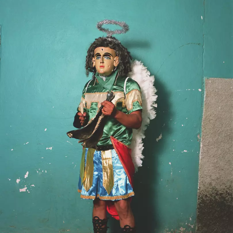 Angel with Charrasca – Equine Jawbone Instrument, Mochitlán 2017 © Phyllis Galembo: Mexico Masks & Rituals