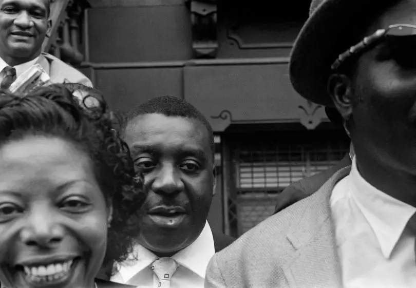 (Från vänster) Mary Lou Williams, Emmett Berry, Thelonious Monk. Top, Oscar Pettiford © Art Kane: Harlem 1958
