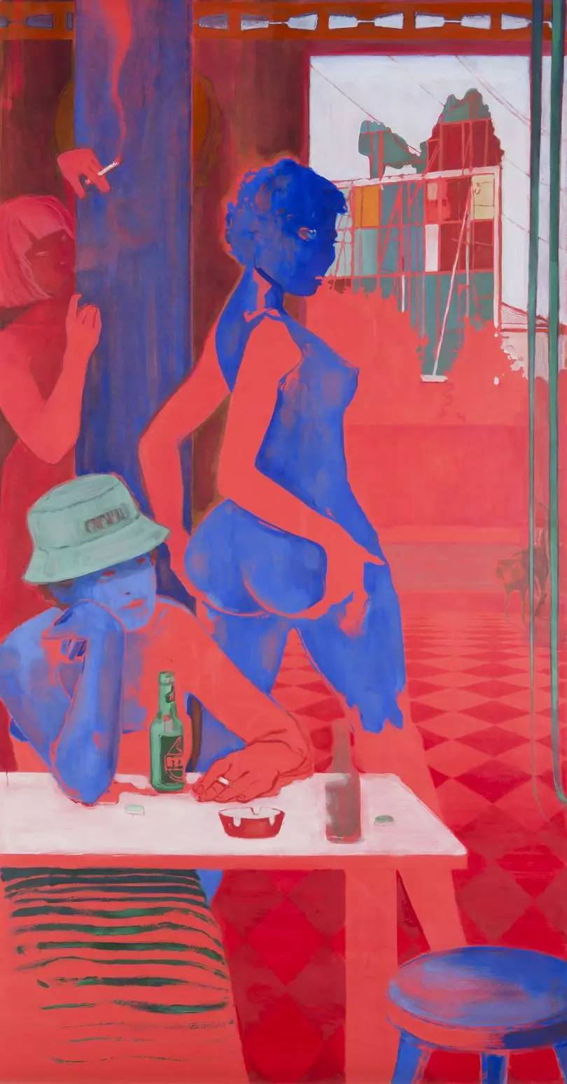 Lisa Brice (sz.1968) Midday Drinking Den, Embah I után 2017 Olaj, archív papír 2426 x 1303 mm A művész és a Salon 94, New York jóvoltából © Lisa Brice