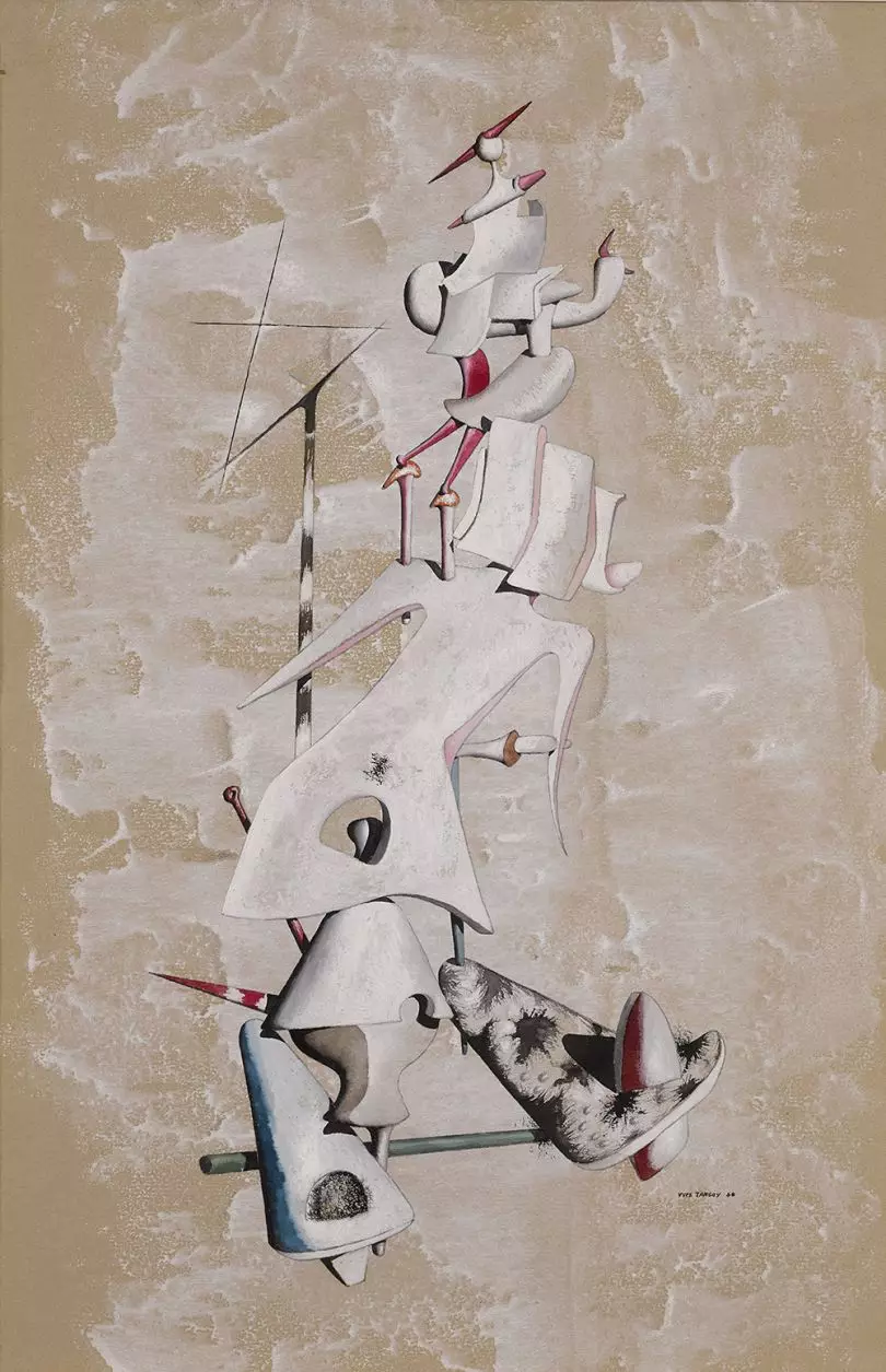 Yves Tanguy, La Grue des Sables,1946, Gouache on paper, 47.2 x 31.8 cm, Photo A.J ఫోటోగ్రాఫిక్స్ కర్టసీ ఒలివియర్ మాలింగ్యూ గ్యాలరీ