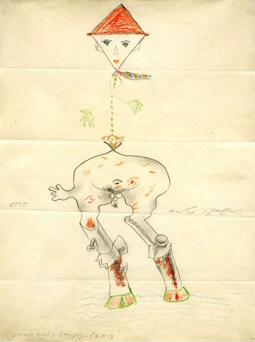 Yves Tanguy, André Masson మరియు ఇతరులు, Cadavre Exquis, 1925, కాగితంపై పెన్సిల్ మరియు రంగు పెన్సిల్, 27.7 x 21 సెం.మీ.