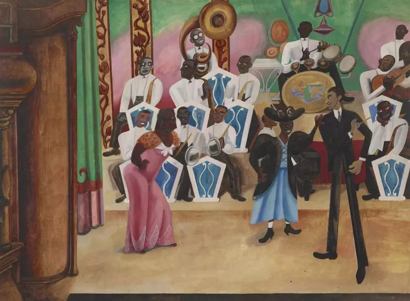 Edward Burra The Band 1934 Watercolor, 55.5 x 76cm, British Council Collection © Estate of the Artist, ka tlhompho ea Lefevre Fine Art Ltd, London le British Council Collection