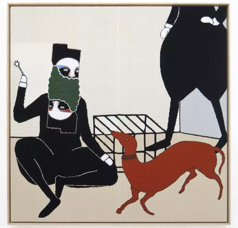 Renee So Man and Dog, 2012 Lână, cadru de stejar 125 x 125 x 10 cm © Renee So, 2017 Imagine oferită de Saatchi Gallery, Londra