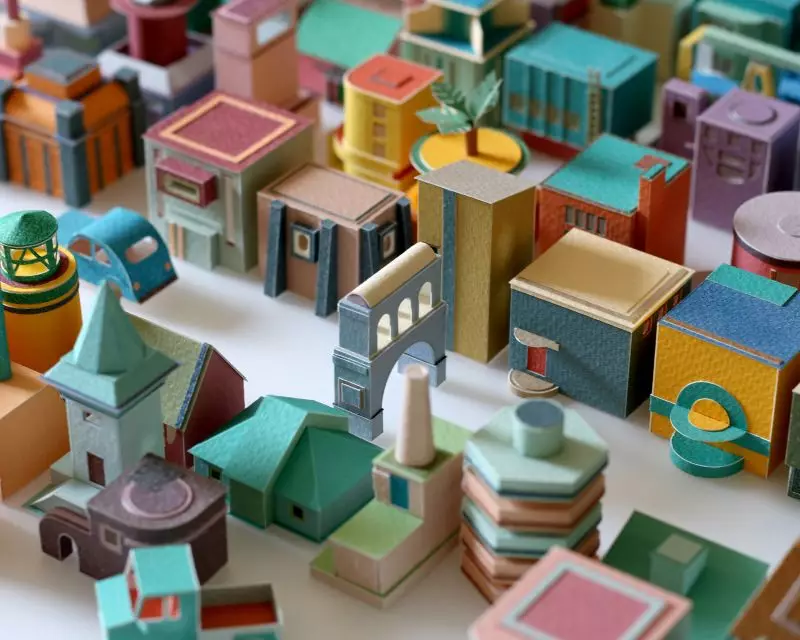 Miniaturowe domy Charlesa Younga wykonane z papieru ożywione w przyjemnych szortach poklatkowych