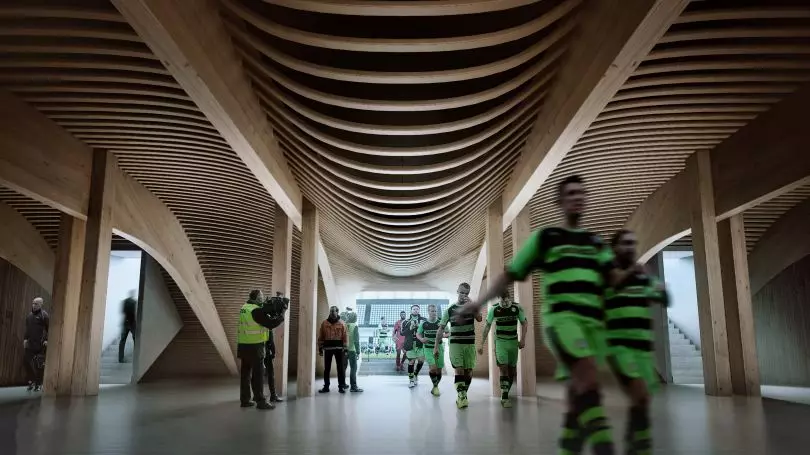 Forest Green Rovers mkati kuwombera (2016) Render by negativ.com, Mwachilolezo cha Zaha Hadid Architects