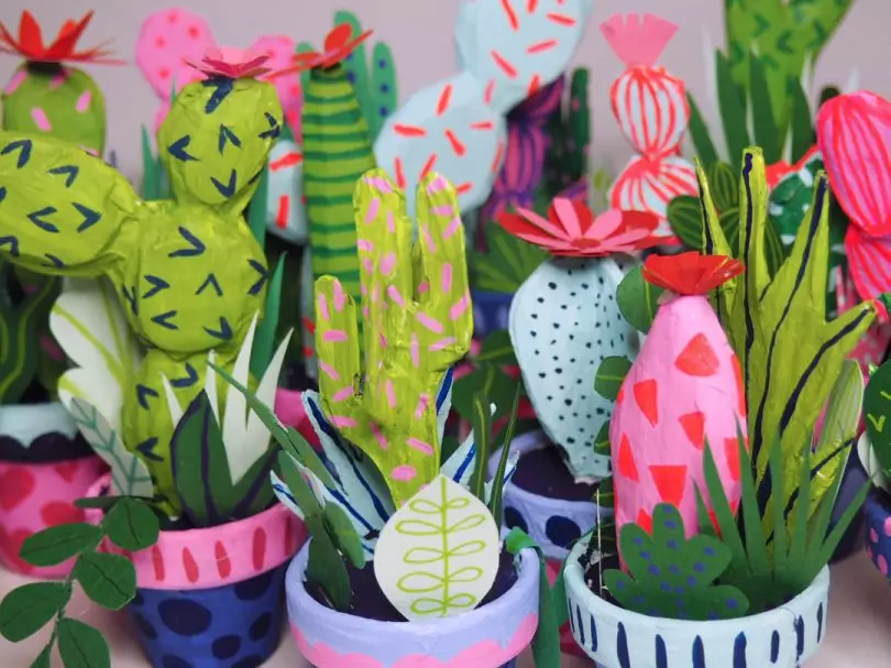 Paper Cacti: Illustrator Kim Sielbeck karajinan tutuwuhan kertas warna caang diwangun pikeun panungtungan 3347_4