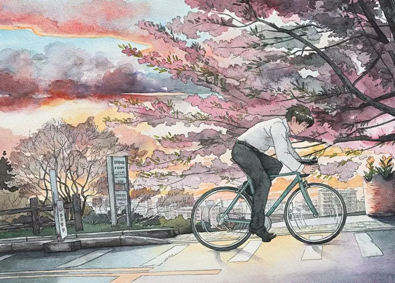 Bicycle Boy: Watercolor nga mga ilustrasyon nga nagsunod sa usa ka batang lalaki nga nagbisikleta sa tibuok niyang adlaw 3477_9