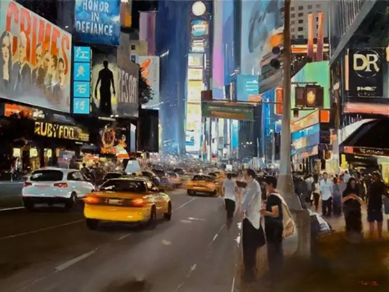 Зураач Нью-Йорк хотын гудамжны булан болон явган хүний замыг зурдаг явган зорчигч болжээ