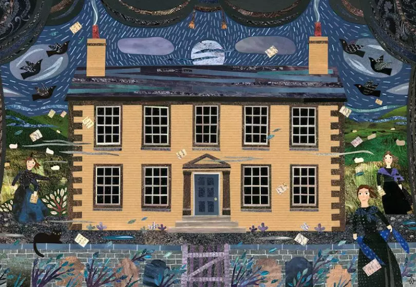 Collage illustrations that depict the homes of British writers 3688_3