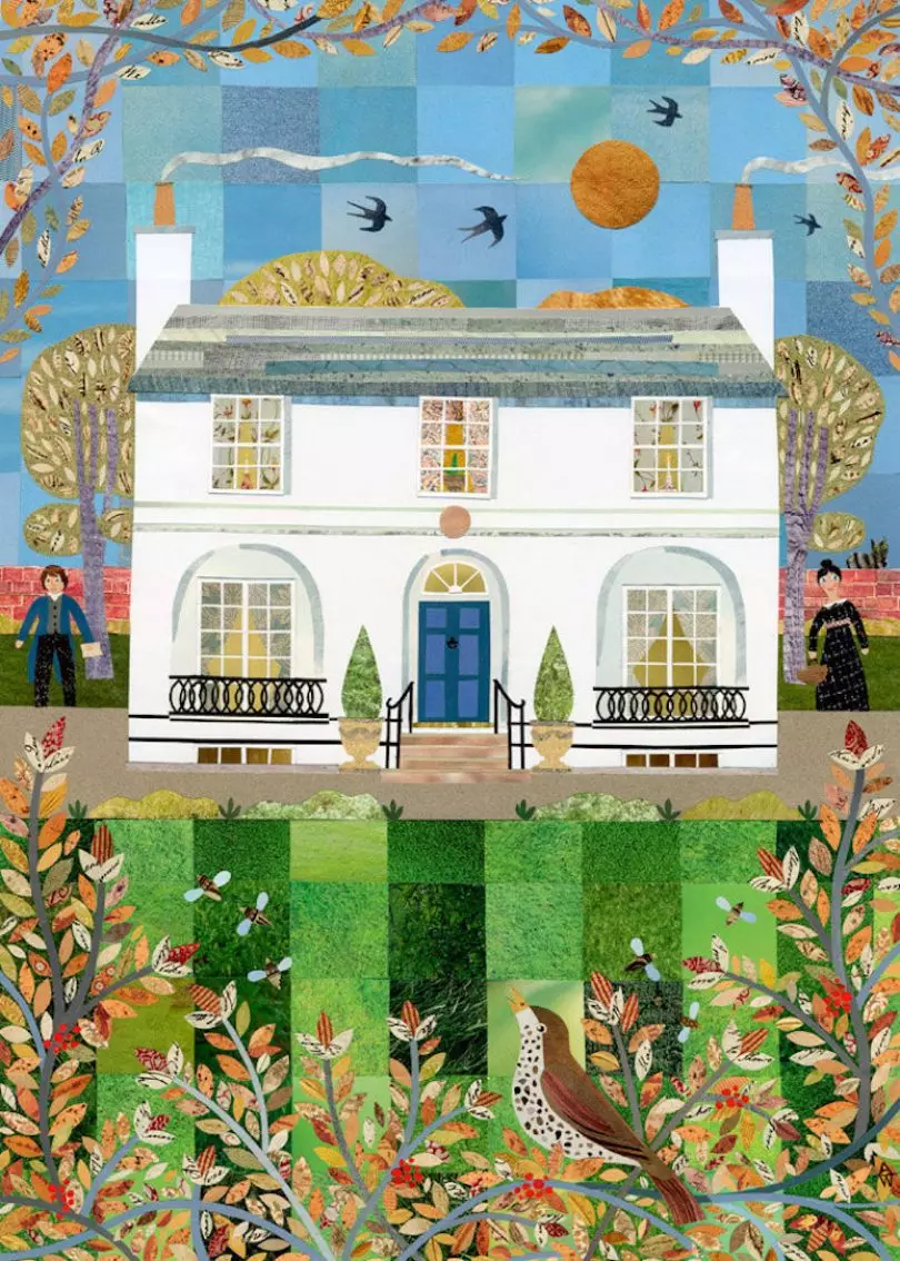 Collage illustrations that depict the homes of British writers 3688_5