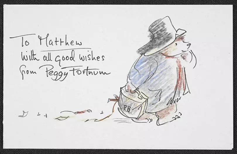 Skeċċ ta' Paddington Bear mibgħut lill-Kuratur Dr Matthew Eve minn Peggy Fortnum, illustrazzjonijiet (c) Peggy Fortnum