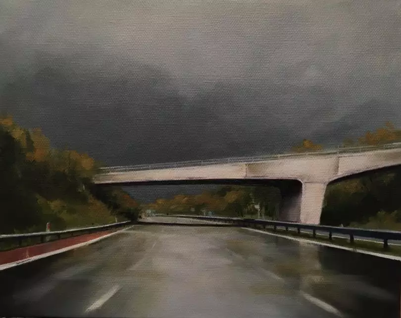 Jen Orpin: Gary Skies Over Snowhill Bridge (ulei pe pânză)