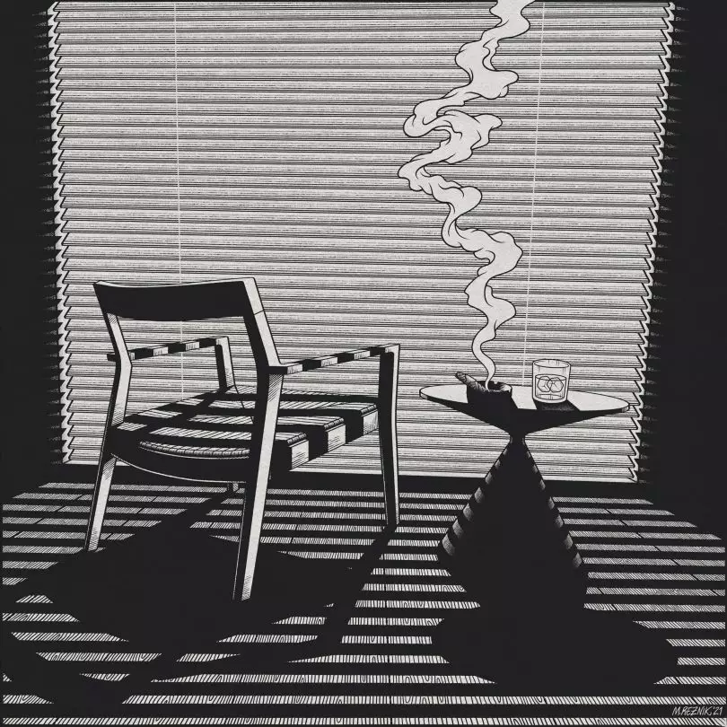 Martin Reznik bringt einen Hauch von Film Noir-Spannung in Möbeldesign-Illustrationen 4204_1