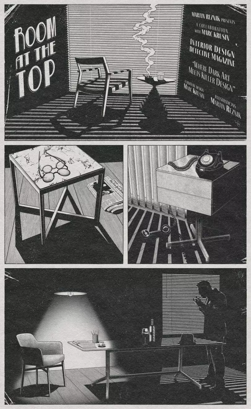 Martin Reznik bringer et strejf af film noir-spænding til møbeldesignillustrationer 4204_6