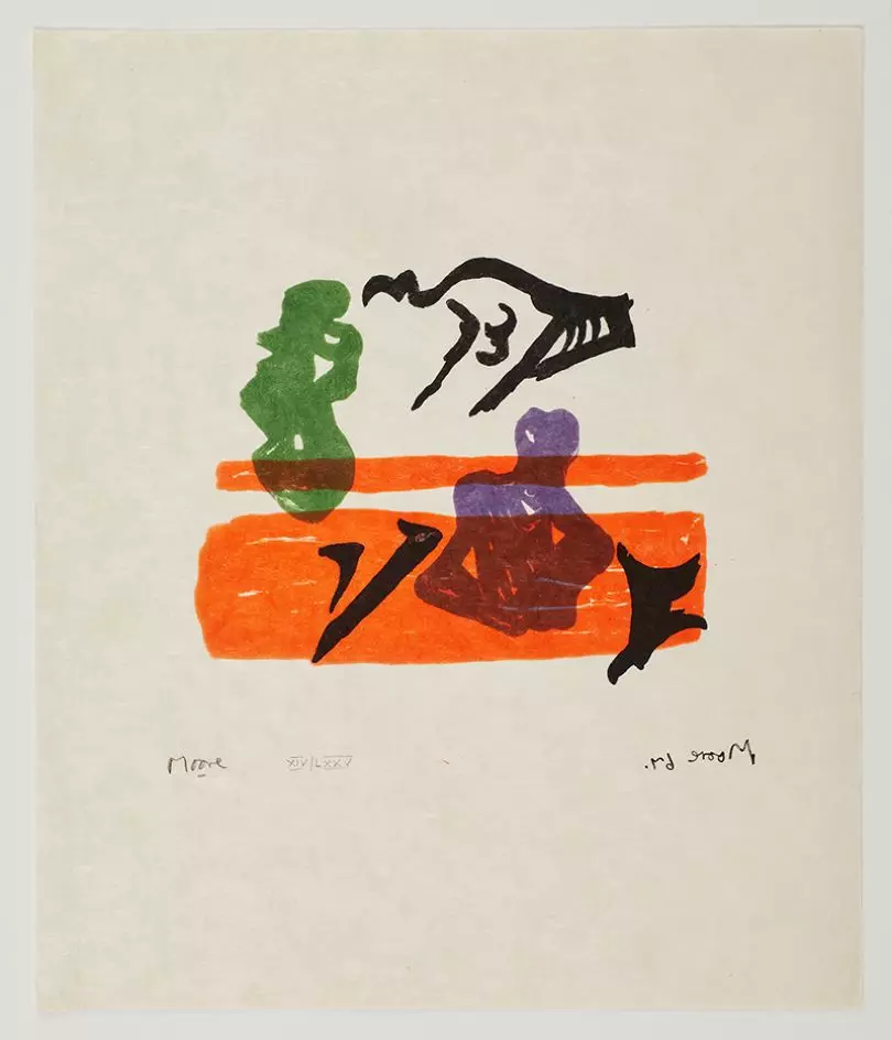 Henry Moore Violet Torzo na oranžových pruhoch, 1967 litografia Courtesy Marlborough Fine Art