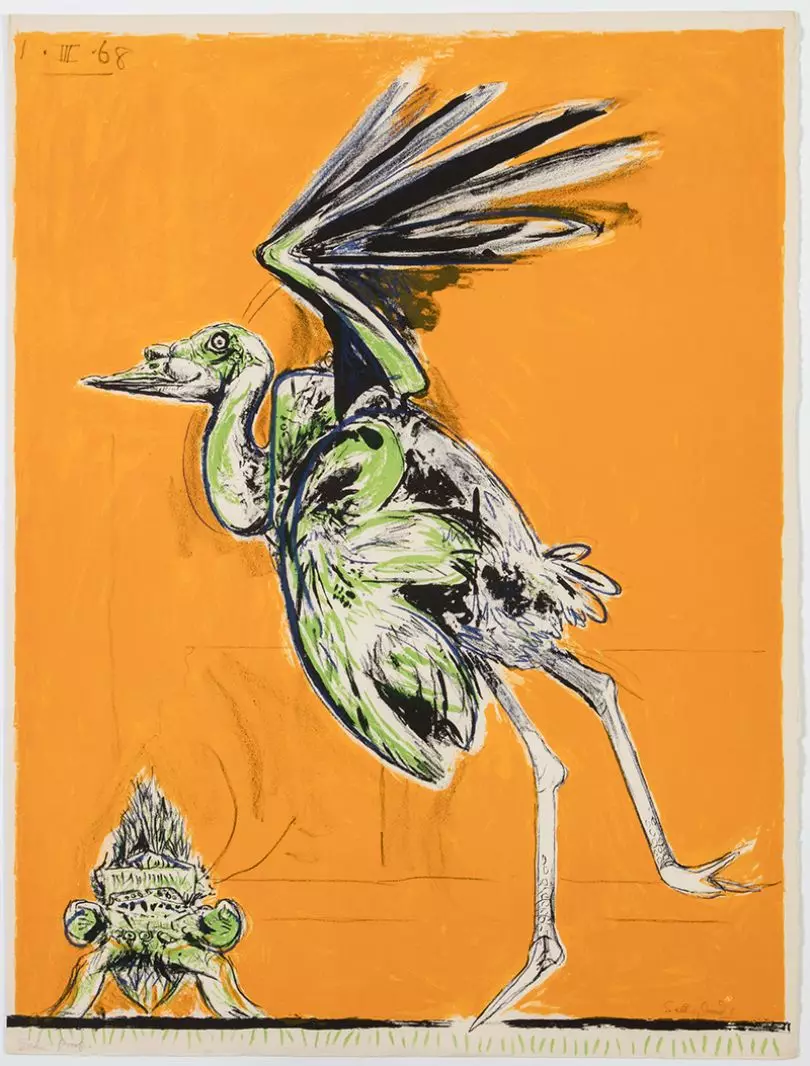 Graham Sutherland Bird (Uçmak üzere), 1968 litografi Gönderen: A Bestiary and Some Correspondences yirmi altı renkli litografiden oluşan portföy Marlborough Fine Art'ın izniyle