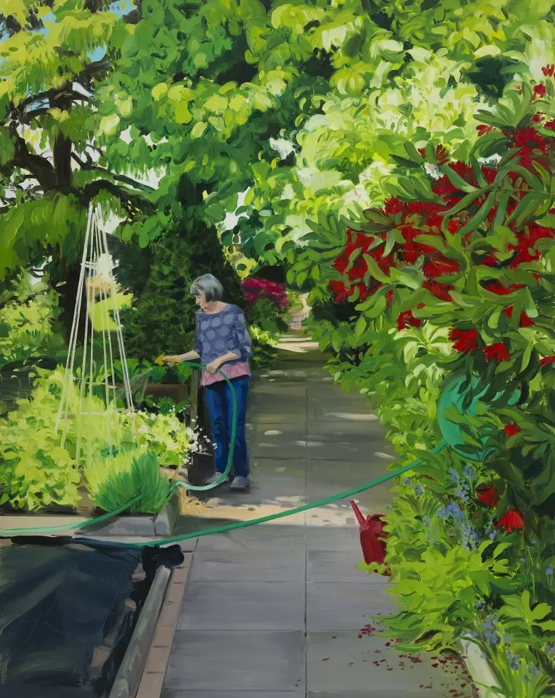 Caroline Walker Watering Sweet Peas, Mid Morning, May, 2019