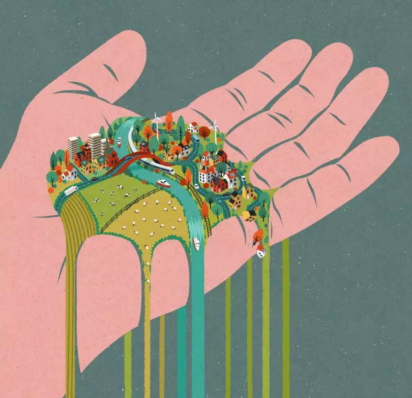 The earth is slipping through our fingers. This illustration was to show how the earth is taken for granted and the beauty see now could be lost in the near future © John Holcroft