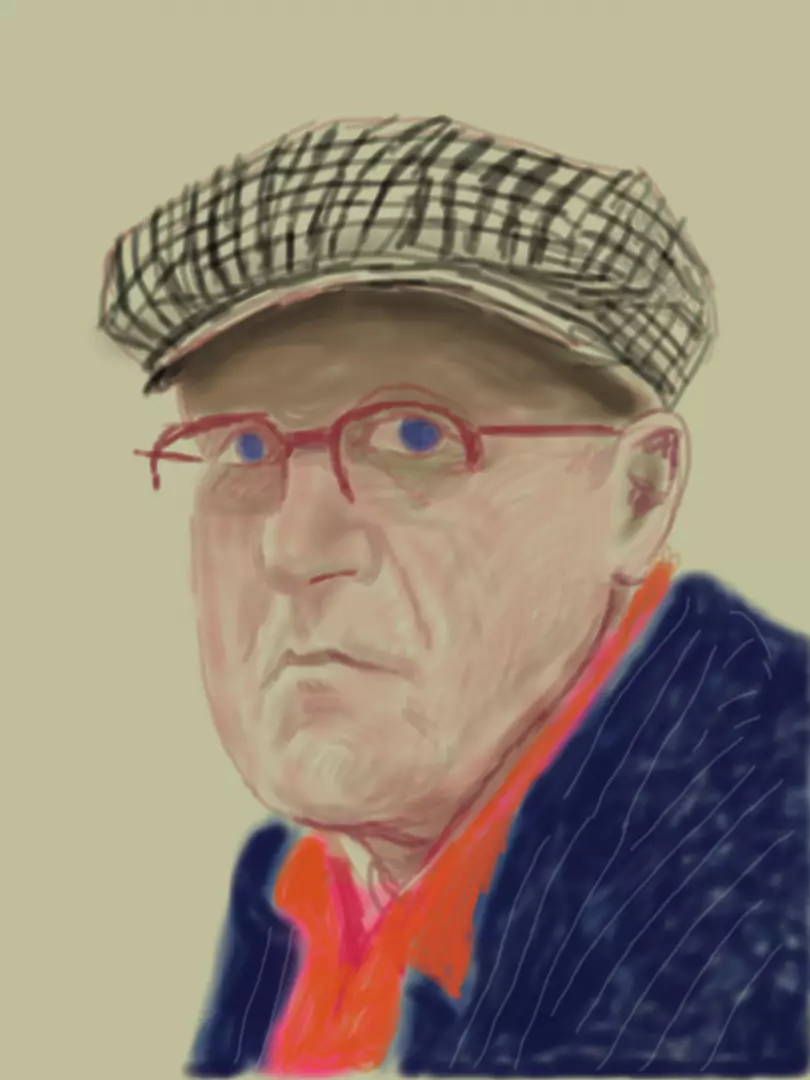 Potret Diri David Hockney, 14 Maret 2012, gambar iPad dicithak ing kertas Bukti Pameran 37 x 28