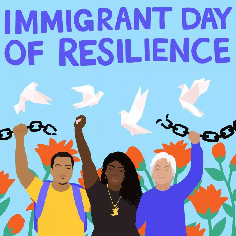 Ang naglihok nga mural sa artista nga si Shirien Damra nagtimaan sa una nga 'Immigrant Day of Resilience' sa America 5108_1