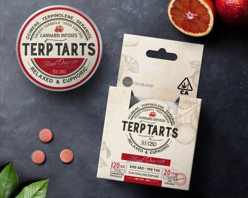 Rahasia Tarts Cannabis Infused Pills dening Garryveda Design Bureau. Pemenang ing Kategori Desain Kemasan, 2019-2020