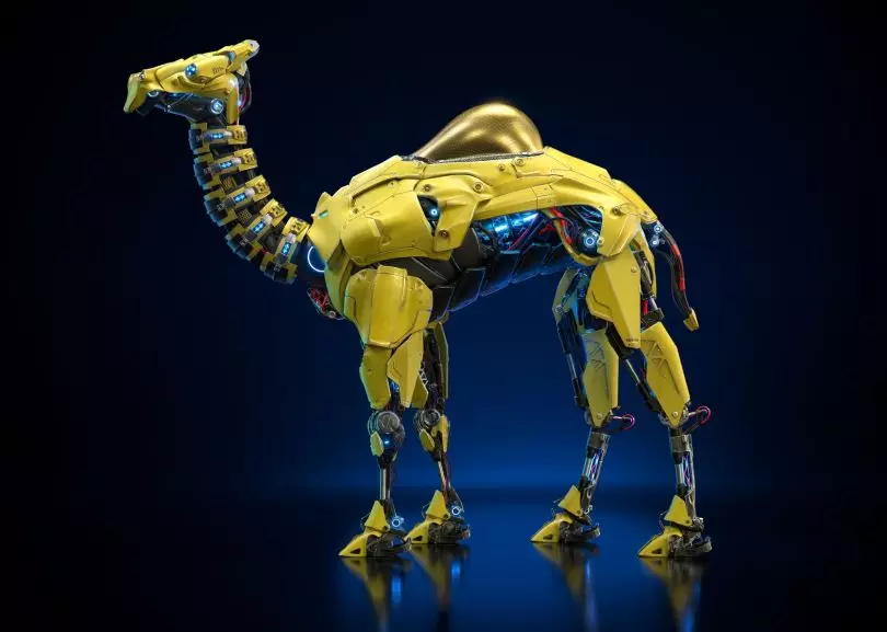 Geel Robot Digital Art waxaa qoray Edu Torres. Ku guulaysta garaafyada kumbuyuutarka iyo 3D Qaybta Nakhshadeynta Model, 2019-2020