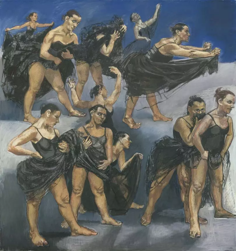 Paula REGO (s. 1935) Tantsivad jaanalinnud, 1995, (diptühhoni vasakpoolne paneel) Pastell paberil, mis on kinnitatud alumiiniumile, vasak paneel, 162,5 x 155 cm Kollektsioon: Erakogu © Paula Rego, Marlborough, New York ja London