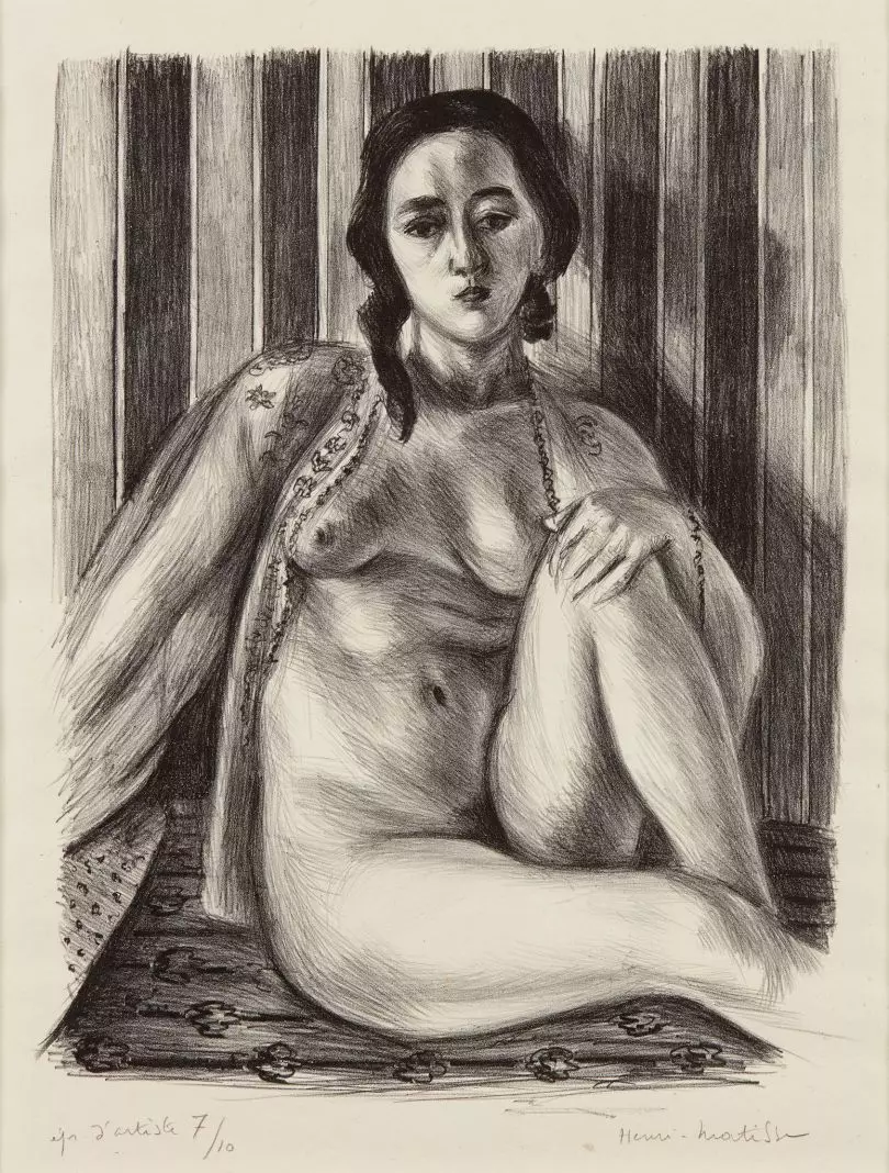 © Henri Matisse – Sitjandi nakin kona með tjulblússu, 1925. Steinþrykk á kínverskum pappír