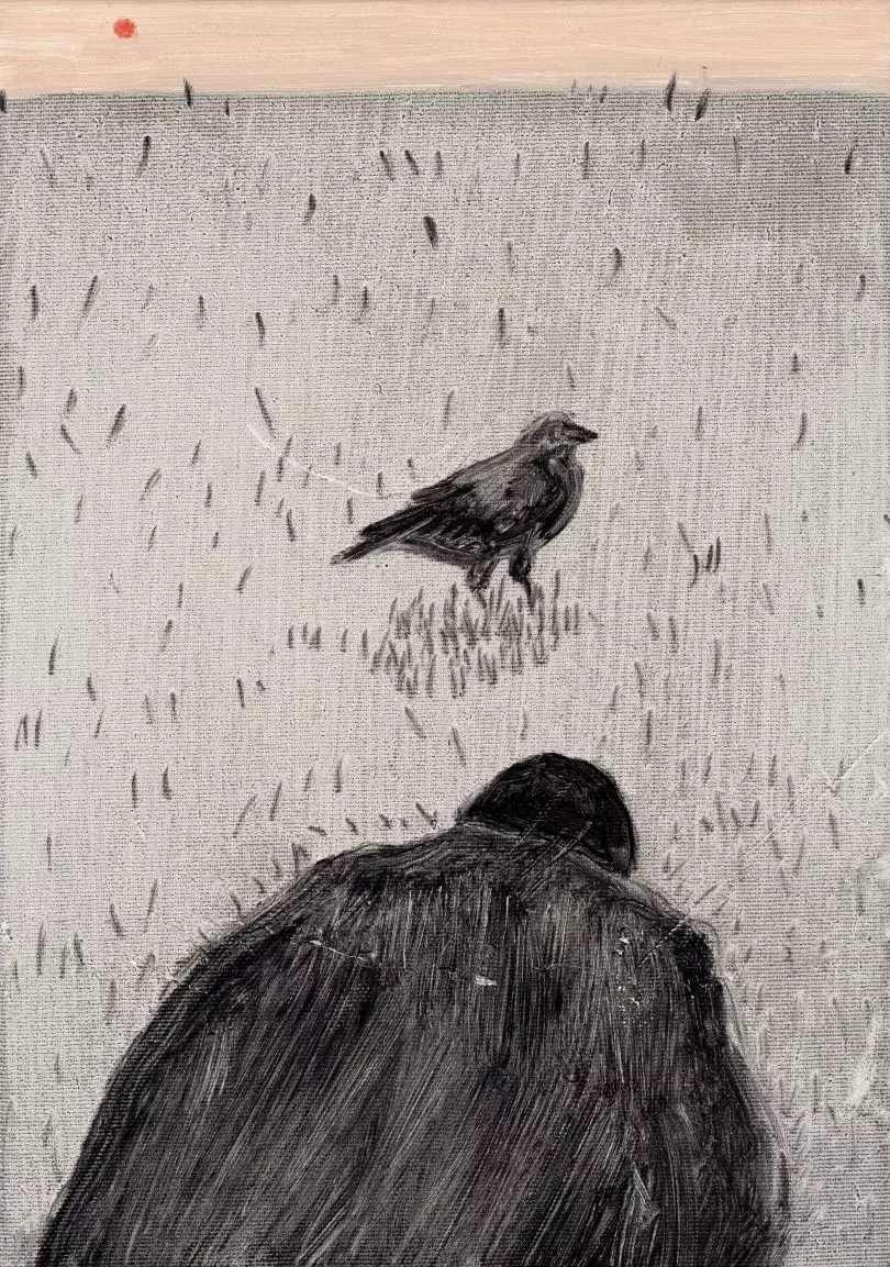 Raven, 2018, lana sa canvas, 35 x 25 cm