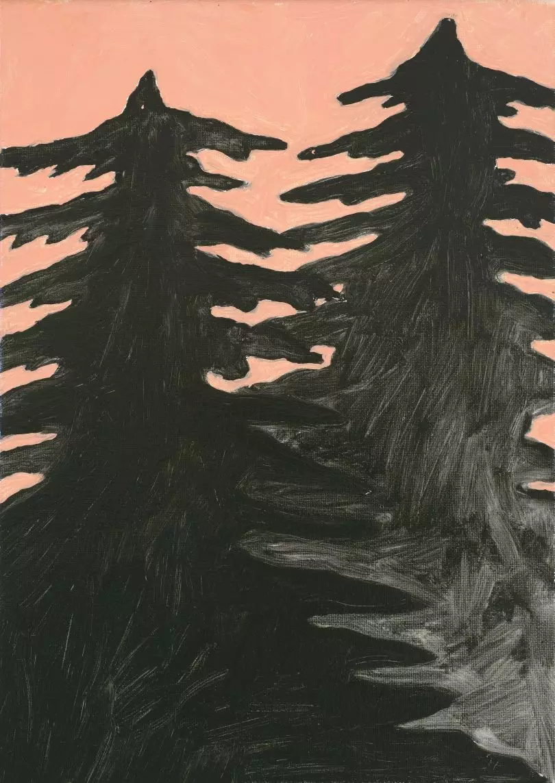 Awọn igi Pine, 2018, epo lori kanfasi, 35 x 25 cm