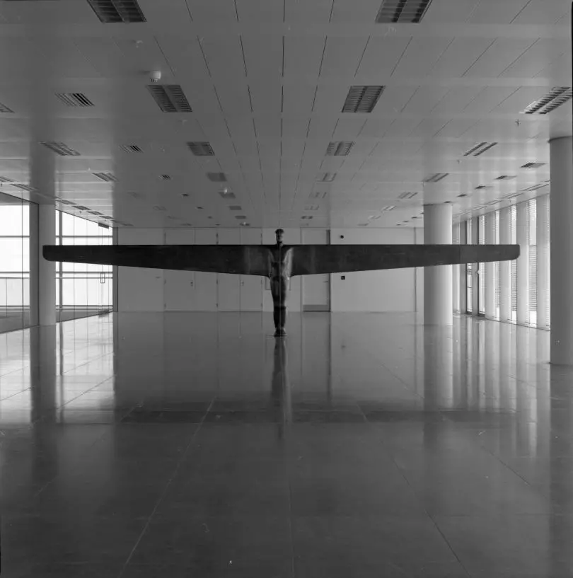 Antony Gormley, Case for an Angel II, 1990, in the exhibition 'Air and Angels', ITN Building, 200 Grey's Inn Road, London, 1994.