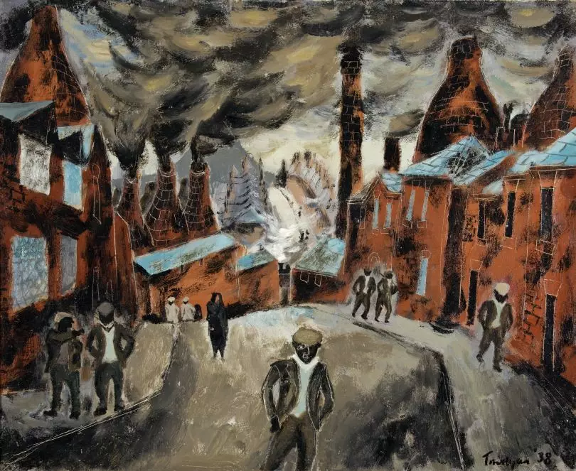 Julian Trevelyan, The Potteries, 1938, สีน้ำมันบนผ้าใบ, 53.3 x 66 ซม., พิพิธภัณฑ์ Swindon © The Julian Trevelyan Estate