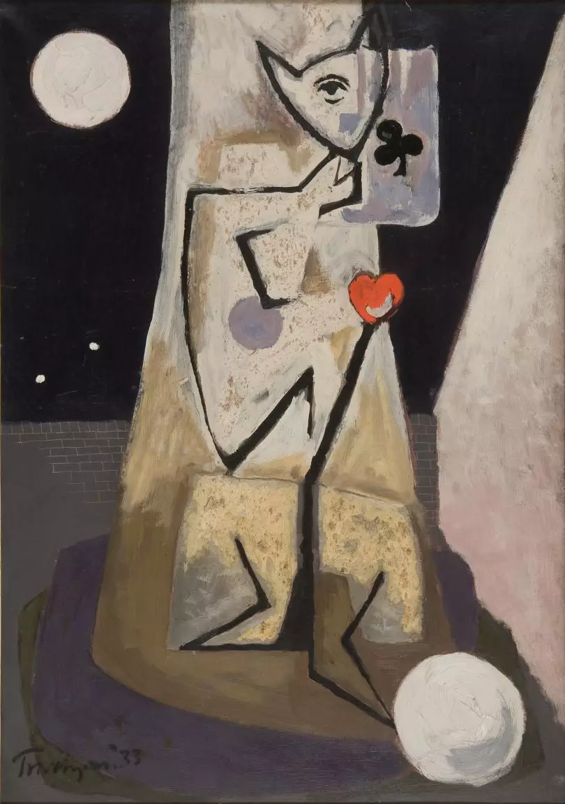 Julian Trevelyan, Standing Figure with Ace of Clubs, 1933, สีน้ำมันบนผ้าใบ, รูปถ่าย Mike Fear, มารยาท Jerwood Collection © The Julian Trevelyan Estate