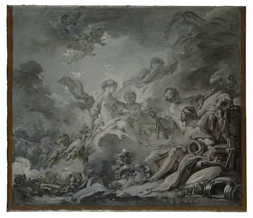 François Boucher (1703–1770) Efail Vulcan (Vulcan yn cyflwyno Venus ag Arfau ar gyfer Aeneas), 1756 Olew ar gynfas, 38 × 43 cm Musée des Arts décoratifs, Paris, 36231