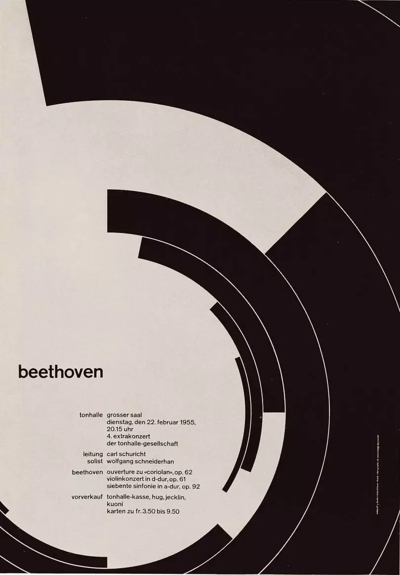 Beethoven, poster, Josef Müller-Brockmann, 1955, Tonhalle Zürich, Svizzera; immagine per gentile concessione: © Archivio Josef Müller-Brockmann